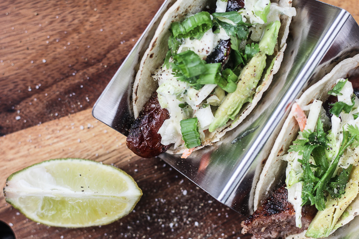 Grilled Brat Tacos with Lime Horseradish Slaw - Jen Around the World