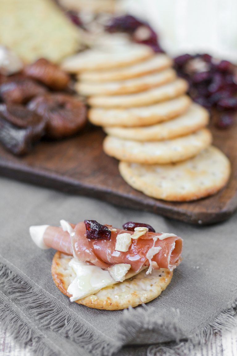 Prosciutto Brie and Honey Topped Crackers